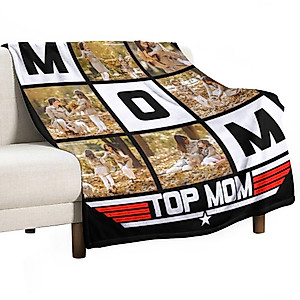 Top Mom Custom Blankets with Photos Soft Personalized Blanket Made in USA 6 Photo Blanket for Mom Women Men Friends Kids Personalized Gifts Christmas Halloween Mothers Day Anniversary Throws Bed Sofa