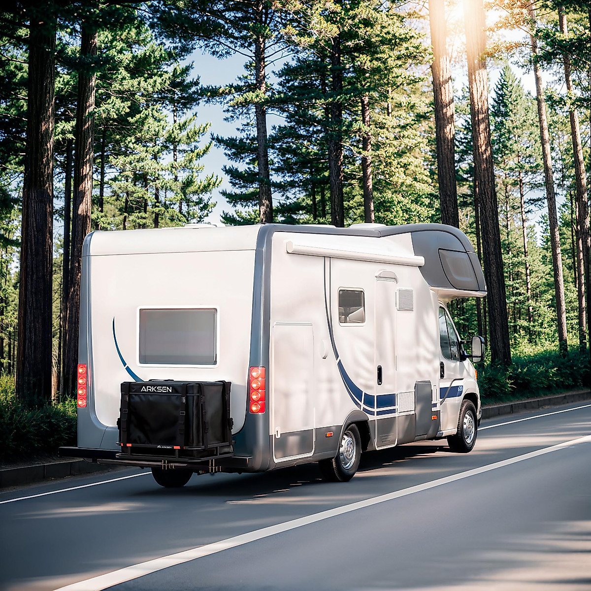 ARKSEN 32 x 26 x 4 Inch Heavy Duty Bumper Mounted Cargo Rack Carrier 350 Lbs Capacity Luggage Basket Hitch for RV, Camping, Traveling