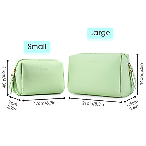 Large Vegan Leather Makeup Bag Zipper Pouch Travel Cosmetic Organizer for Women (Large, Green)