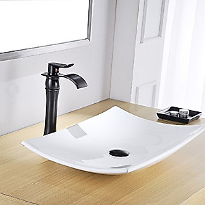 BWE Vessel Sink Faucet Oil Rubbed Bronze Farmhouse Waterfall Single Hole Bathroom Faucet with Pop Up Drain Without Overflow and Supply Line Bath Basin Single Handle Faucets Sink Lavatory Mixer Tap