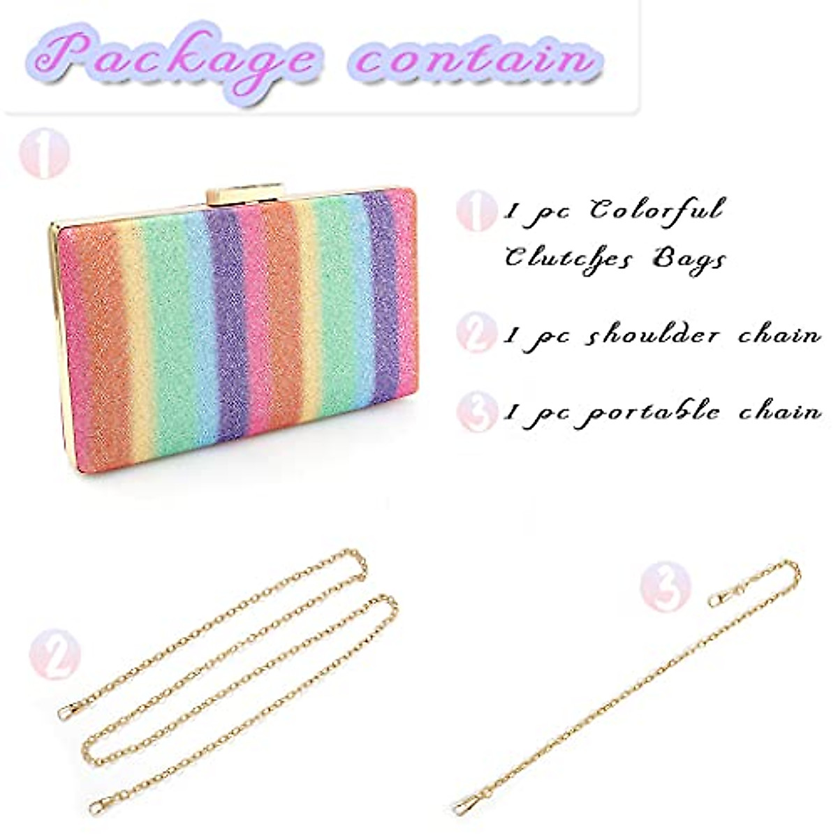 ELABEST Rainbow Evening Clutch Bag Chic Handbag Money Purses Sparkly Sequin Crossbody Shoulder Cocktail Party Bags (Colorful)