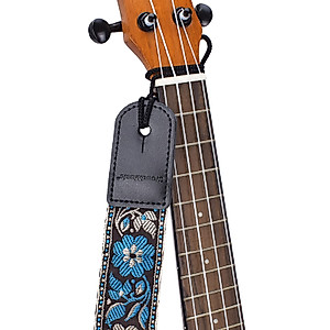 CLOUDMUSIC Tenor Concert Soprano Baritone Ukulele Strap Coloful Hawaii Floral Jacquard For Adult Size And Kids(Blue Flowers In Brown)