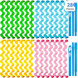 28 Pieces Hair Curlers Spiral Curls No Heat Wave Hair Curlers Styling Kit with 2 Pieces Styling Hooks for Most Kinds of Hairstyles (45 cm, Assorted Color)
