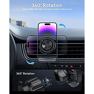 OMOTON for MagSafe Car Mount, O-Mag DriveSafe Magnetic Air Vent Car Phone Holder, Powerful Magnetic Mounting and Vacuum Suction Cup for iPhone 14 13 12 Pro Plus Max Mini MagSafe Case