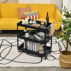 Goplus 2-Tier Utility Cart, Heavy Duty Commercial Service Tool Cart w/Handle, 110 lbs Max Support per Tier, Rolling Mechanic Metal Tool Cart Storage Organizer for Home, Garage, Warehouse