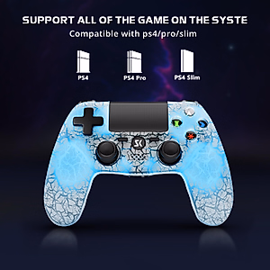 Wireless Controller for PS4, LED Backlit Controller for Sony PlayStation 4, Double Shock 6-Axis Motion Sensor, 1000mAh Battery, Built-in Speaker & 3.5mm Headphone Jack, Adjustable RGB Backlight, White