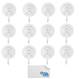 Suction Cup Hooks, Pack of 12 - Locking System - Extra Strong Vacuum Suction Power - Ideal Kitchen or Bathroom Hangers - for Towels, Bathrobes, Coats, Pans, Tools, etc. - No Drilling, Screws or Glue.