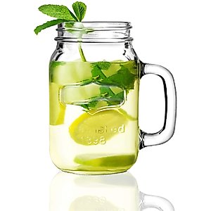 Circleware Yorkshire Glass Handles, Set of 4, 17.5 ounce, 4 Count (Pack of 1), Clear Mason Jar Mugs