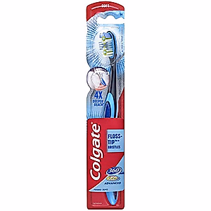 Colgate 360 Total Advanced Floss-Tip Bristle Toothbrush, Black and Blue, Solar Powered, Unisex-Adults
