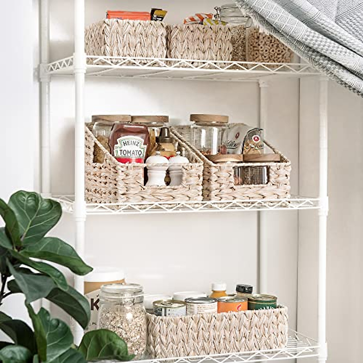 GRANNY SAYS Wicker Basket with Handles, Trapezoid Decorative Woven Baskets, Waterproof Wicker Storage Baskets for Shelves, Wicker Baskets for Organizing, Butter Milk, 2-Pack
