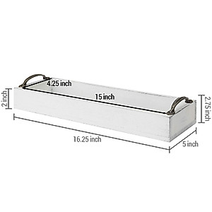 MyGift 16-inch Vintage White Wood Serving Tray with Decorative Antique Metal Handles | Farmhouse Decor Rectangular Butler Tray | Coffee Table/Dining Table Centerpiece Candle Holder Tray