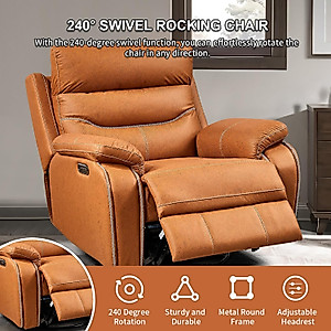 LETSHOME Electric Dual Motor Rocker Recliner USB Ports, 240 Degree Swivel Adjustable Rocking Chair with Power Headrest, Single Sofa Seat with Footrest for Living Room, XL, Brown