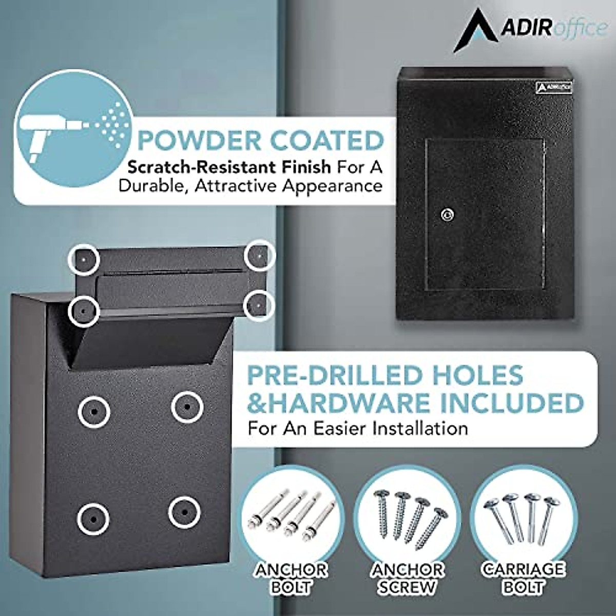 AdirOffice Through The Wall Drop Box Safe - Durable Thick Steel w/Adjustable Chute - Mail Vault for Home Office Hotel Apartment