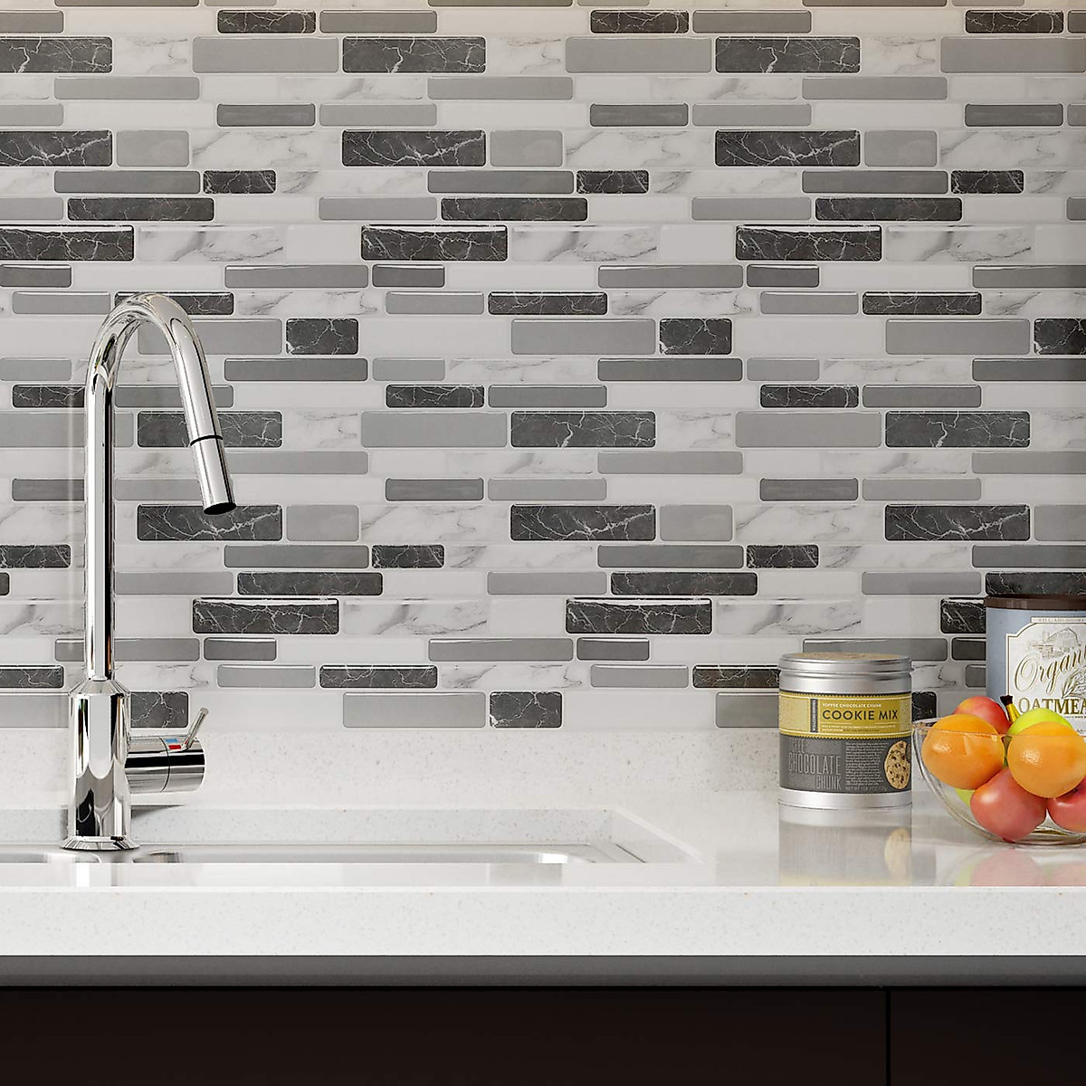 Art3d 12"x12" Peel and Stick Backsplash Tile for Kitchen, Marble Grey (6-Sheet)