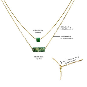 Green (Dark) Bar Layered Fashion Necklace Pendant for Women with Adjustable Extension Chain - Dark Green
