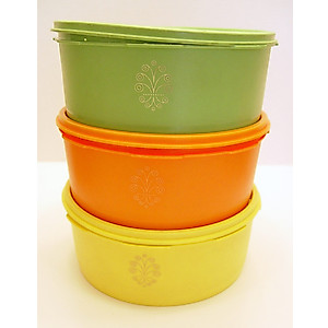 Vintage Tupperware Servalier 6 Piece Stacking Canister Set Orange Yellow Green 8 Cups
