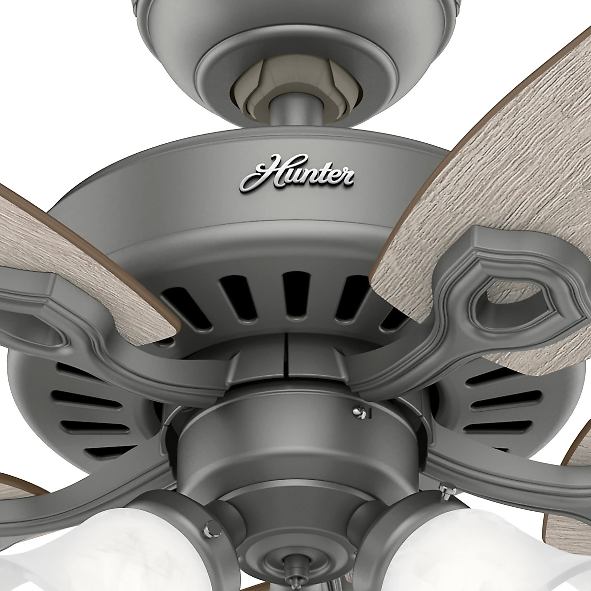 Hunter Fan Company 51110 Builder Indoor Ceiling Fan with LED Light and Pull Chain Control, 52", Matte Silver Finish