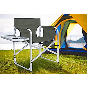 ABCCANOPY Folding Directors Chair Outdoor Camping Chair Makeup Artist Chair with Side Table & Pockets, Dark Gray