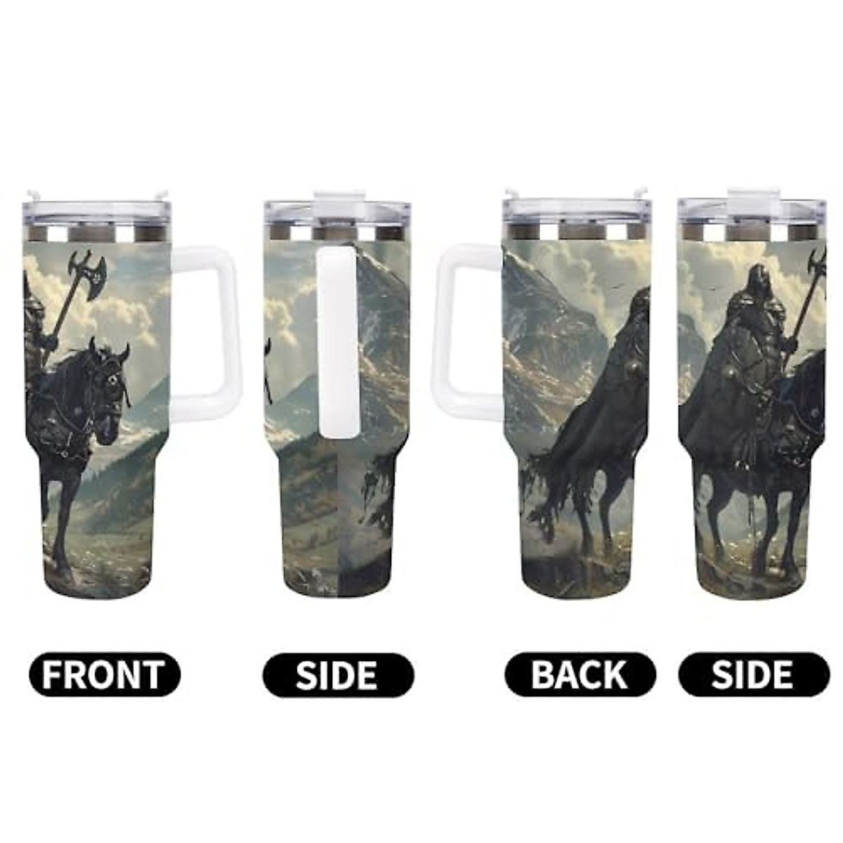 Death Dealer Viking On Horse 40OZ Tumbler Stainless Steel Travel Mug Water Bottle Car Cup Tea Cups with Lid White-style