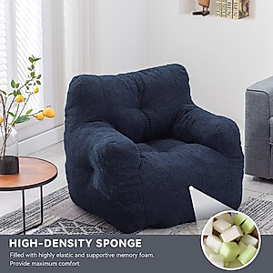 FOXHUNTER Bean Bag Chair for Adults, Bean Bag Sofa with Tufted Soft Stuffed Filling, Fluffy and Lazy Sofa Comfy Chair BeanBag Chairs with Memory Foam for Dorm Livingroom Apartment, Teddy Blue