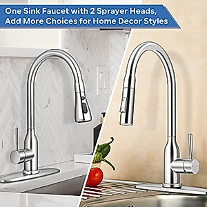 Homikit Kitchen Faucet with 2 Pull Down Sprayers, Brushed Nickel 18/10 Stainless Steel Kitchen Sink Faucets, Single Handle High Arc Kitchen Faucets for Farmhouse RV Bar Laundry