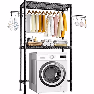 Ulif U3 Over Washer and Dryer Shelves, Heavy Duty Laundry Room Space Saver and Organization Shelves, Clothes Drying Rack, Metal Freestanding Closet Organizer Storage, 35" W x 13.4" D x 76.7" H, Black