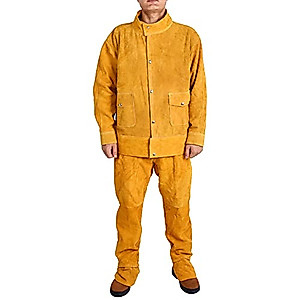 Welding Overalls Cowhide High Temperature Resistance Flame Retardant Insulation Wear-Resistant Welder Welding Protective Clothing,L