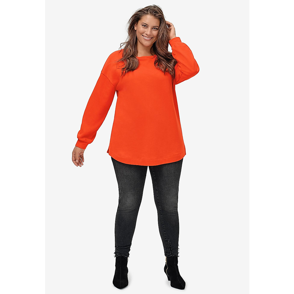 Ellos Women's Plus Size Blouson Sleeve Sweatshirt Tunic - 18/20, Deep Orange