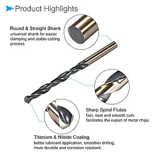 CoCud Twist Drill Bits, 8mm Cutting Edge, Titanium & Nitride Coated High Speed Steel 4341 Round Shank - (Applications: for Stainless Steel Drilling Machine), 2-Pieces