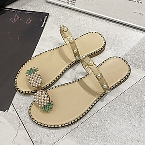 oiangi Womens Sandals 2023 Summer Fashion Fruit Pineapple Shape Flip Flops Cute Toe Ring Clip Toe Slides Boho Ladies Beach Shoes Sandalias para Mujer