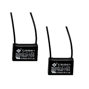 CBB61 5UF 250VAC Ceiling Fan Capacitor for New Tech 50/60HZ 2 Wire (2 pack ）