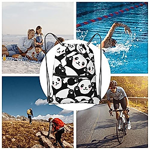 Famame Cute Panda Drawstring Backpack String Bag Sackpack For Gym Shopping Beach Sport Yoga