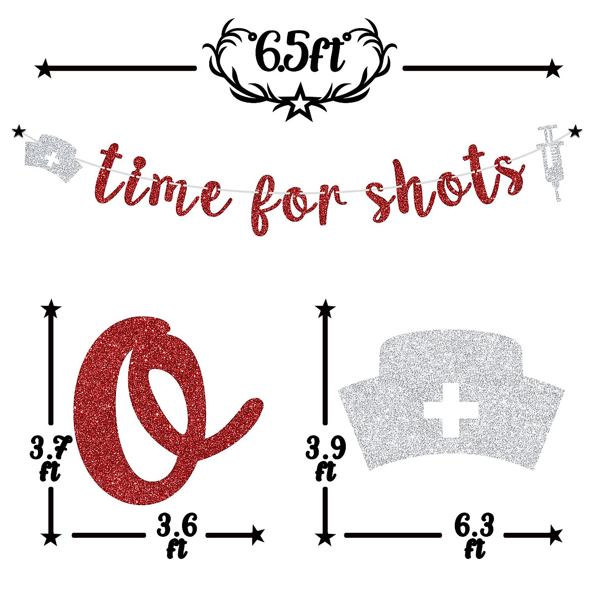 Red Glitter Time for Shots Banner, Congrats Nurse/Future Nurse/I Will Stab You/Nursing School Survivor, 2025 Nurse Graduation Party Decorations