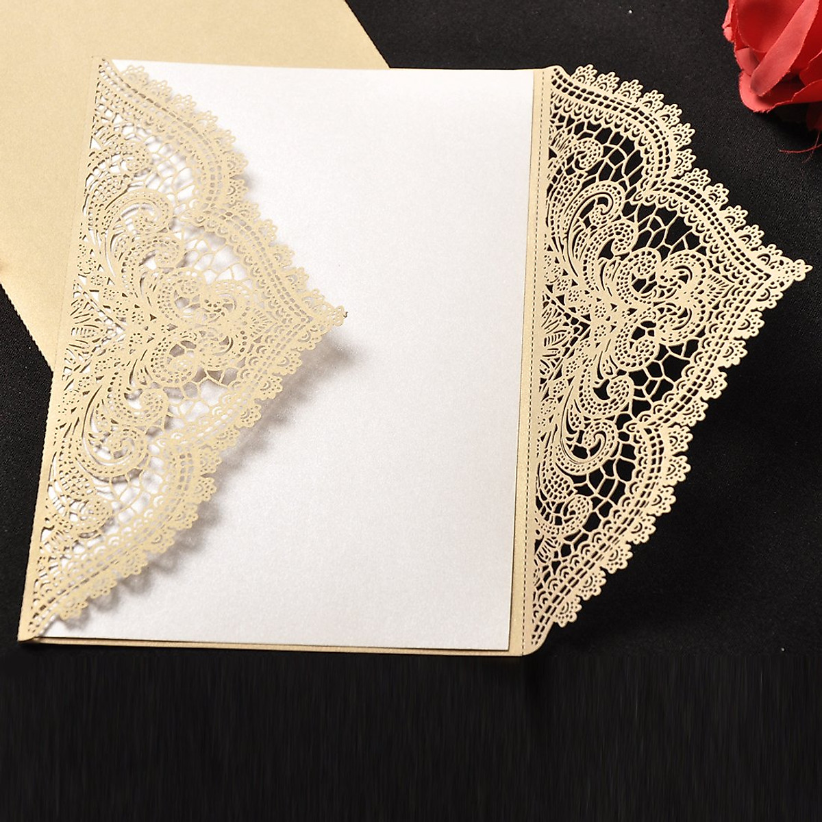 YU FENG 24pcs Vintage Wedding Invitations Cards with Laser Cut lace Flower for Bridal Shower,Engagement,Anniversary or other Event Ideas