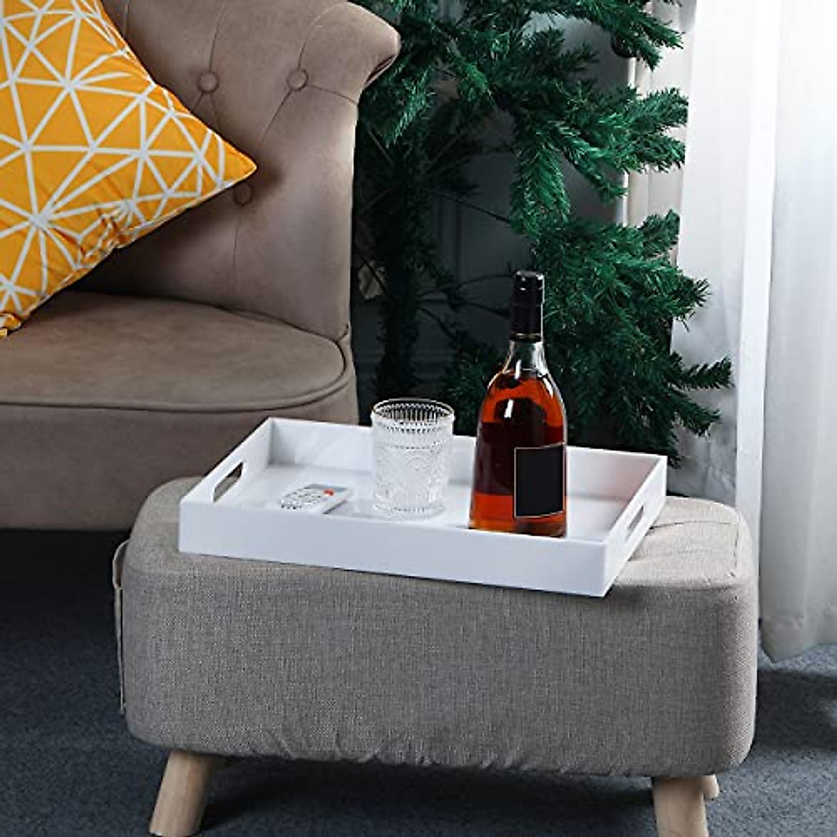 Modern Acrylic Ottoman Tray with Cutout Handles. Acrylic Serving Tray, Organizer Tray Decorative Tray. for Living Room, Bedroom,Bathroom and Kitchen Tabletop (White, 11x14 Inch)