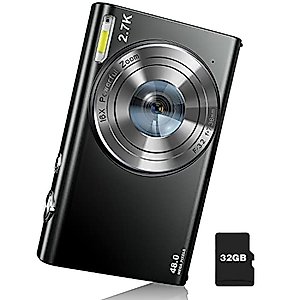 Digital Camera Auto Focus 2.7K 48MP Digital Point and Shoot Camera with 32GB Memory Card,16X Zoom, Time Lapse Vlogging Camera Digital Cameras for 8-15 Years Kids Teenagers Students Boys Girls