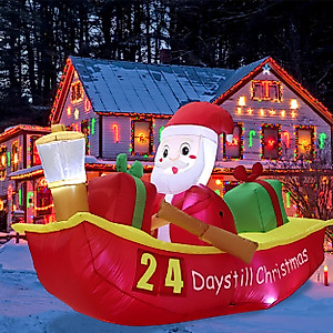 M MINGLE Christmas Inflatables Santa Claus, 7 FT Santa Inflatables Outdoor Decorations Countdown to Christmas, Blow up Yard Decorations Built-in LED Lights for Holiday Lawn Garden