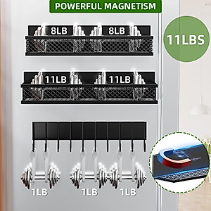 Umomi Magnetic Spice Rack for Refrigerator, 3 Pack Magnetic Shelf for Refrigerator, Moveable Fridge Magnetic Spice Racks with 10-Hook Rack for Kitchen Organizers and Storage