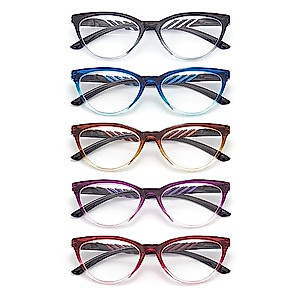 HIGHLIKE 5-Pack Cat Eye Reading Glasses for Women, Spring Hinge Readers Glasses Elegant Style Clear Vision, 5 Mix 1.5 x