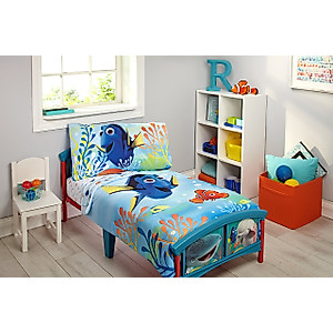 Disney Finding Dory 4 Piece Toddler Bedding Set, Blue/Orange/Yellow