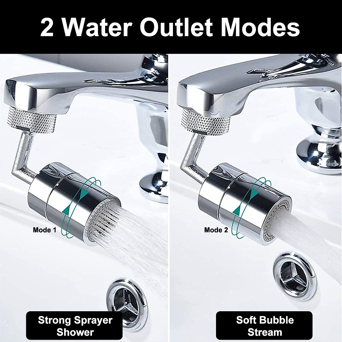VJJB Faucet Extender,Universal Splash Filter 720 Rotating Faucet, Swivel Sink Faucet Aerator for Face Washing, Eye Flush and Gargle, 2 Water Outlet Modes for Kitchen and Bathroom Sink (With Adapter)