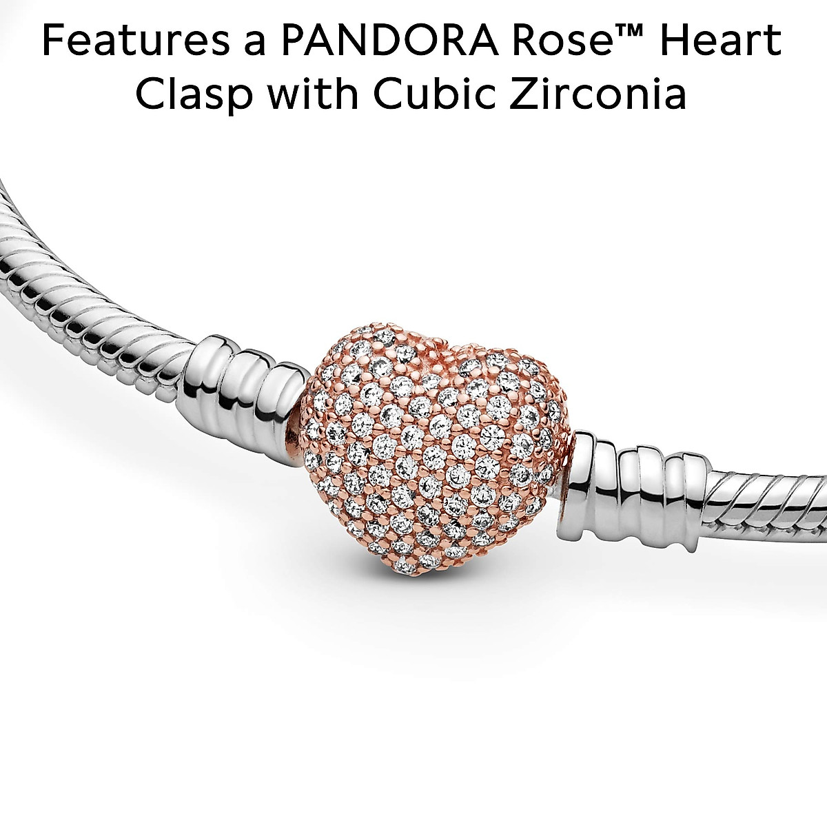 PANDORA Silver Bracelet w/Rose Pave Heart Clasp