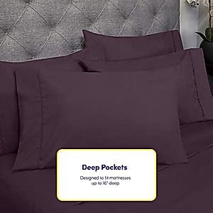 Sweet Home Collection 6 Piece 1500 Supreme Collection Brushed Microfiber Deep Pocket Sheet Set-2 Extra Pillow Cases, Great Value, Rv Short Queen, Purple