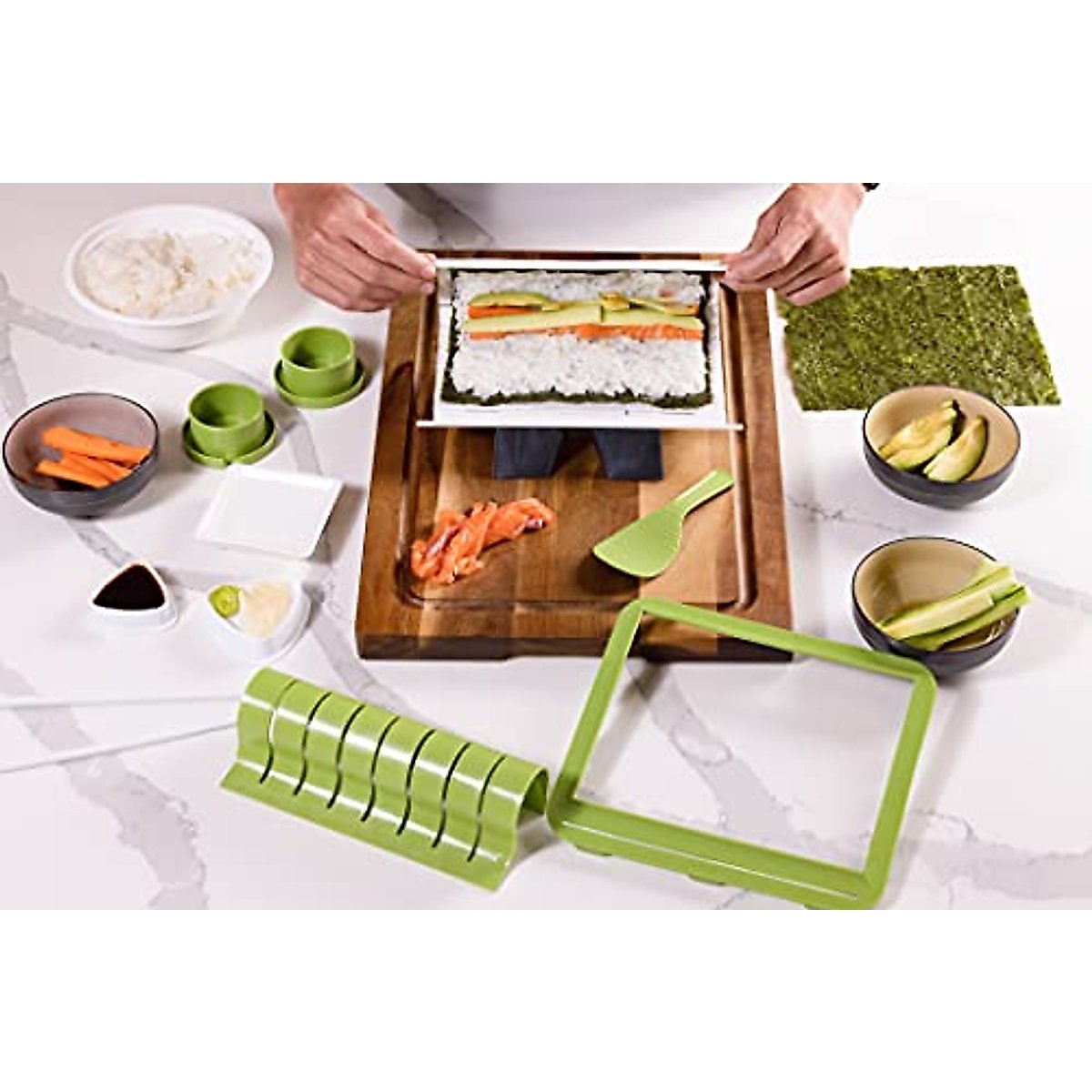 SushiQuik Sushi Making Kit | Sushi Kit for Beginners | Sushi Rolling Kit w/Unique Frame for Exact Amount of Sushi Rice on Every Sushi Seaweed Sheets | Sushi Maker Kit | Sushi Rolling Kit | Sushi Mat
