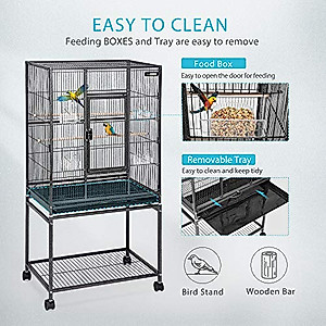 VIVOHOME 54 Inch Wrought Iron Large Bird Cage with Rolling Stand with 30 Inch Height Wrought Iron Bird Cage with Rolling Stand