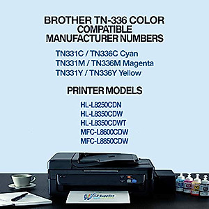 AZ Compatible Toner Cartridge Replacement for Brother TN336 (TN336C / TN336M / TN336Y) use in HL-L8250CDN HL-L8350CDW HL-L8350CDWT MFC-L8600CDW MFC-L8850CDW (Cyan, Magenta, Yellow, 3-Pack)