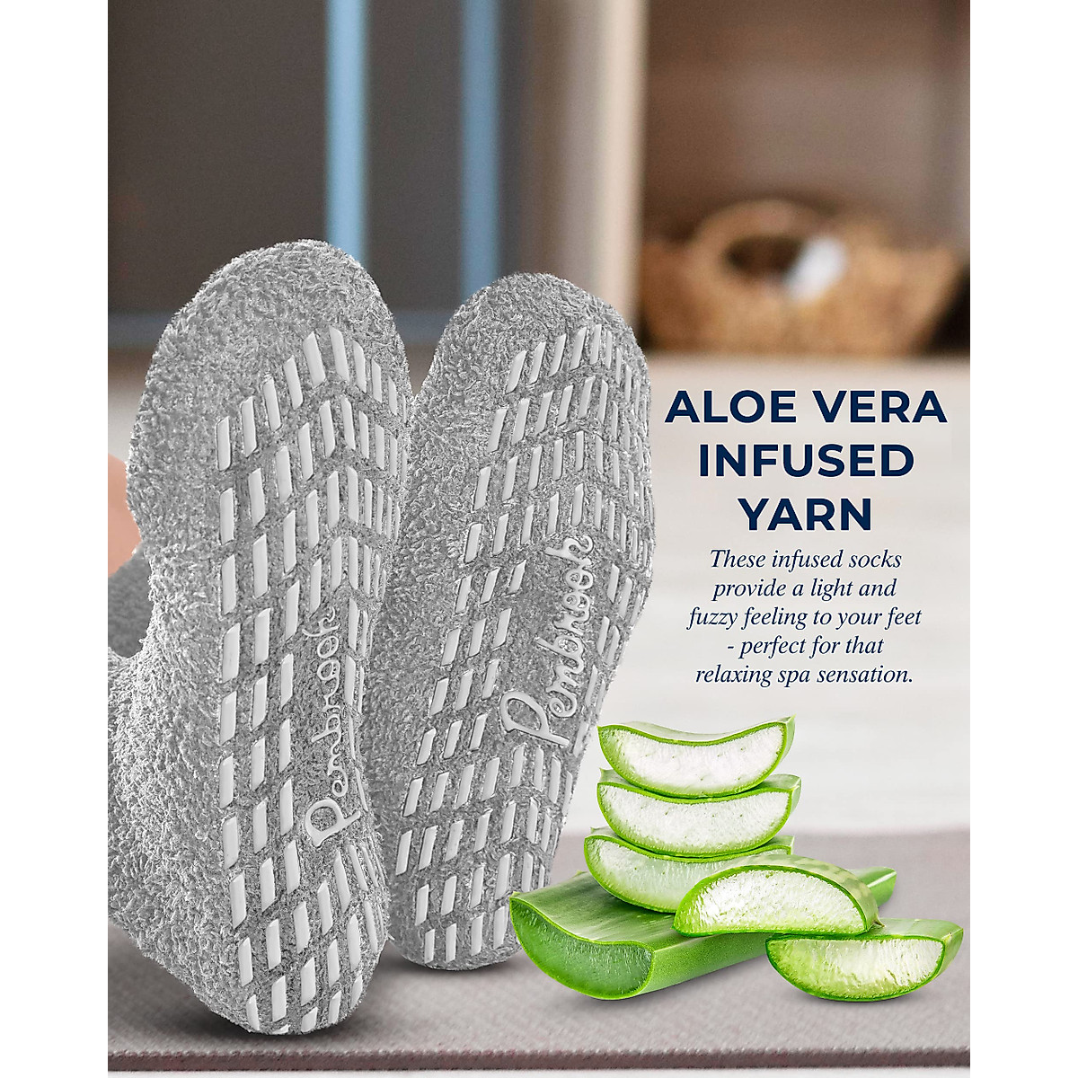 Pembrook Moisturizing Spa Socks Aloe Infused | 2-Pair | Fuzzy Non Skid Gel Sleeping Socks