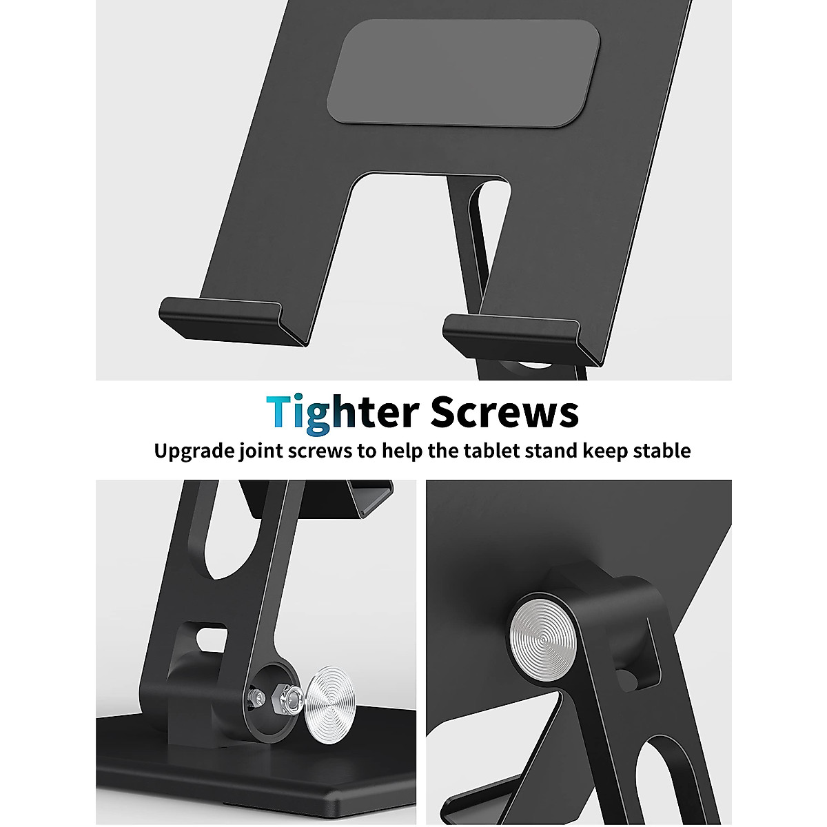 ALASHI Tablet Stand for Desk, Stable Tablet Holder with Heavy and Thickened Metal Base for Large Tablet Device, Multi-Angles Adjustable and Foldable, Universal Supports 4-13.3 Inches Tablet, Black