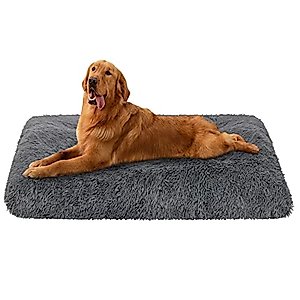 Dog Bed Mat Crate Pad, Dog beds for Large Dogs, Plush Soft Pet Beds, Dog beds & Furniture，Washable Anti-Slip Dog Crate Bed for Large Medium Small Dogs and Cats (29" x 21", Dark Grey)