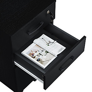 Panana 3 Drawer Wood Mobile File Cabinet, Under Desk Storage Drawers Small File Cabinet for Home Office (Black)